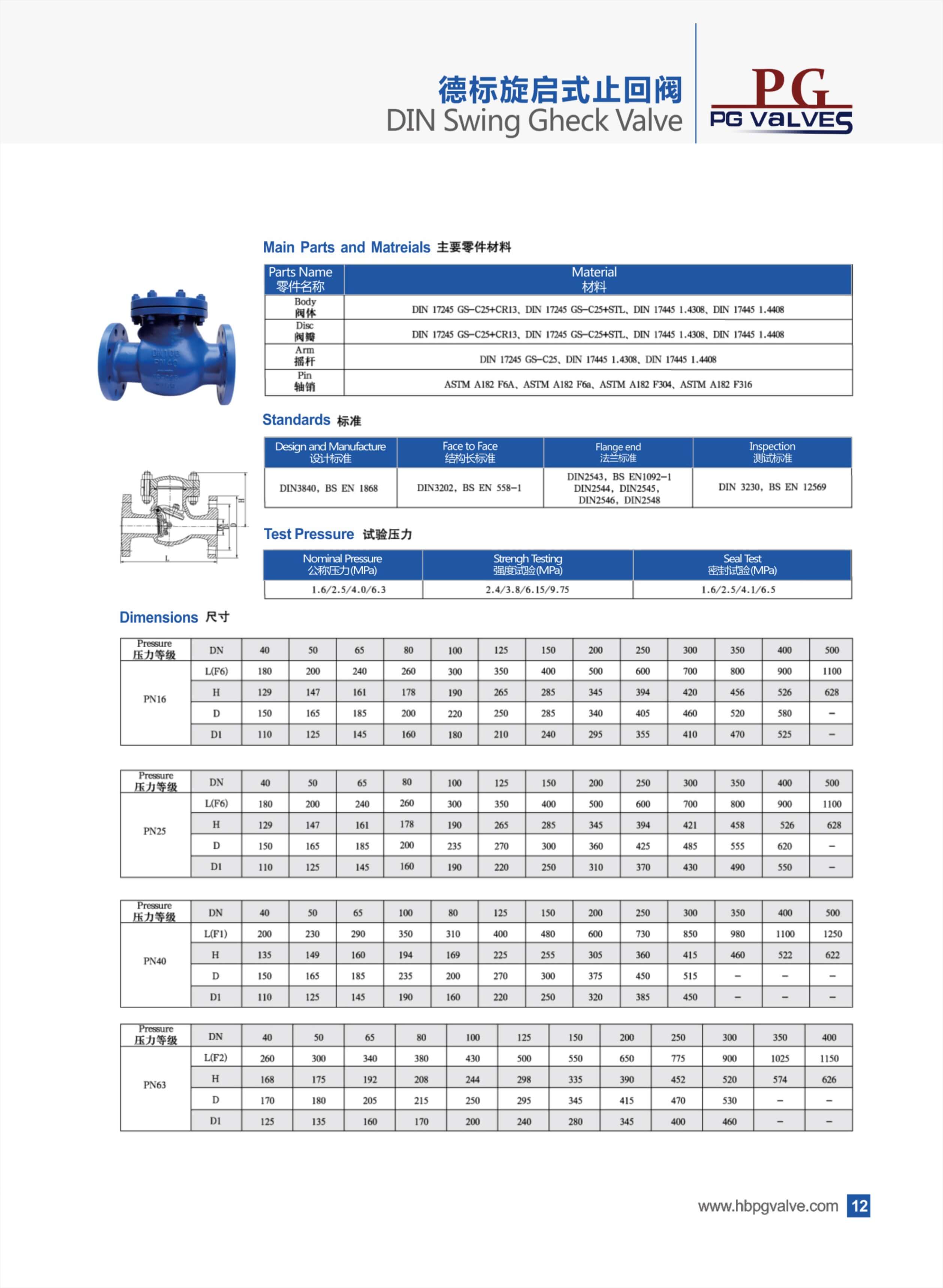 Swing Check Valve DIN Cast Steel PN64 F2 from China manufacturer - PG ...